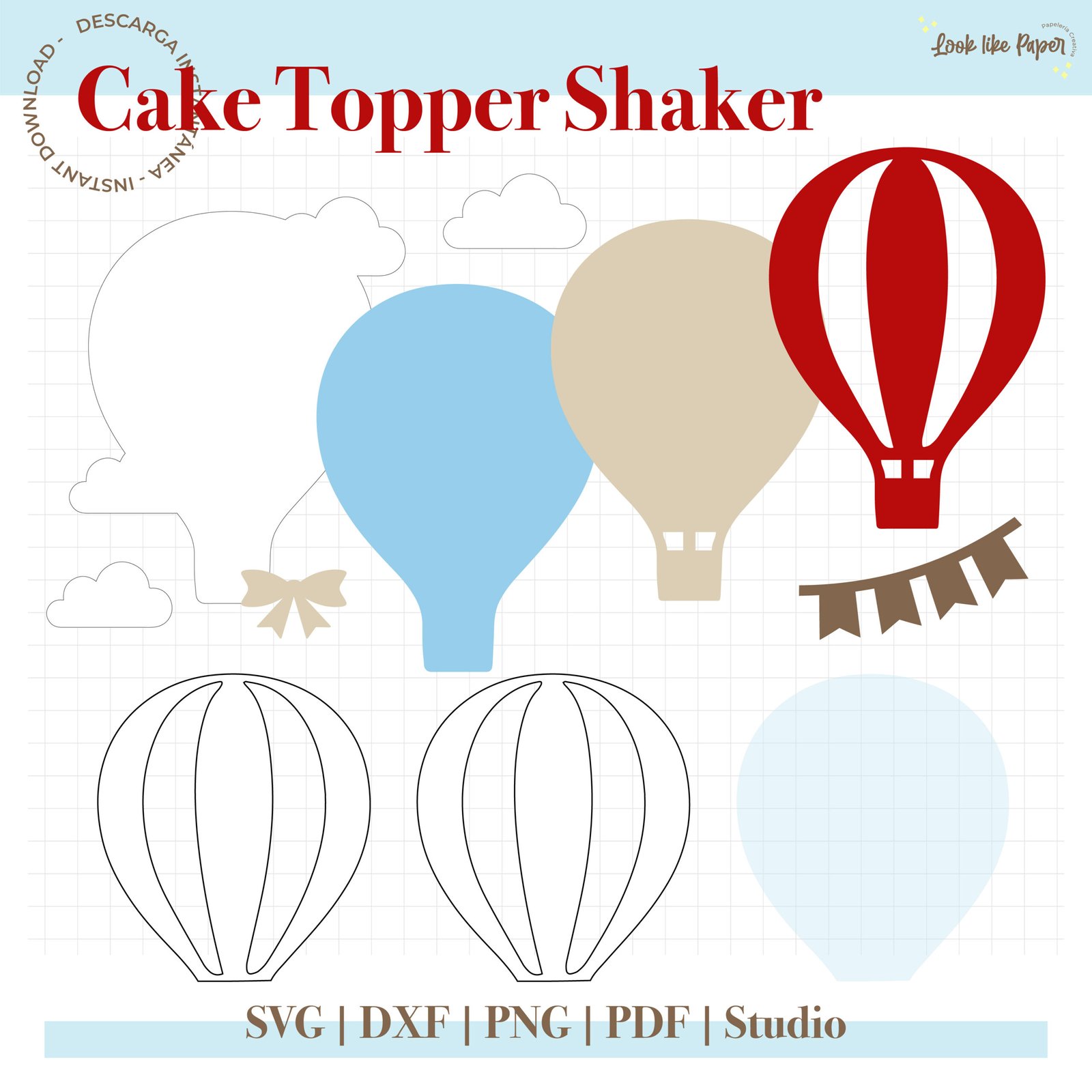 Cake Topper Shaker VIAJE EN GLOBO - Look Like Paper