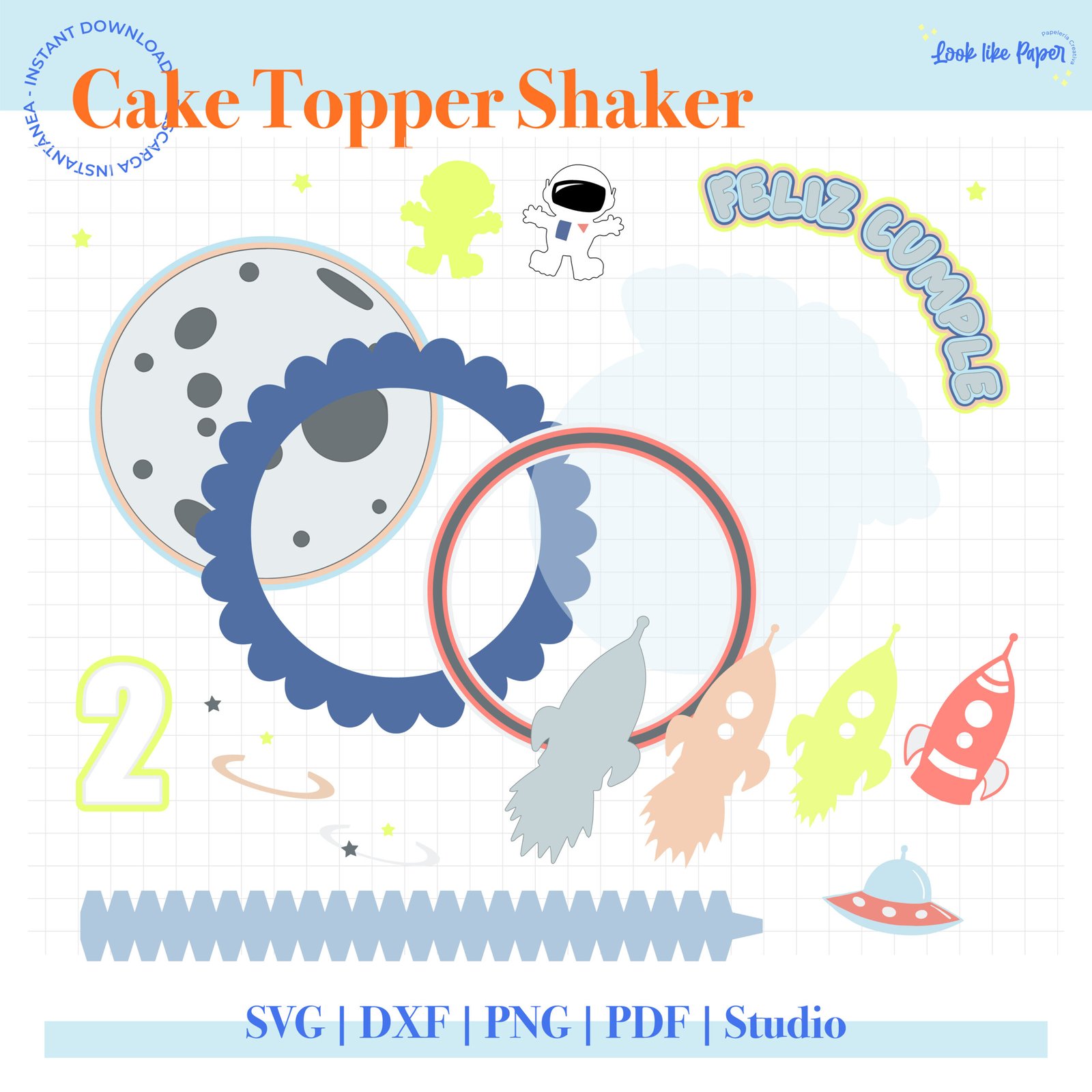 Cake Topper Shaker VIAJE AL ESPACIO - Look Like Paper